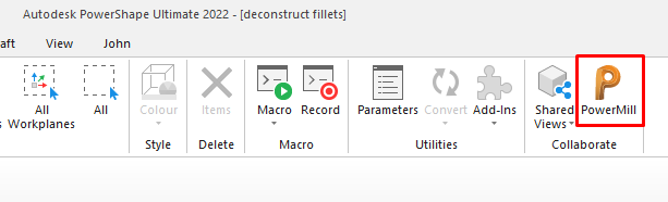 [Pmill]ボタンの使用時に PowerShape と PowerMill の間でモデルを転送するときには、Autodesk Manufacturing Data Exchange ...
