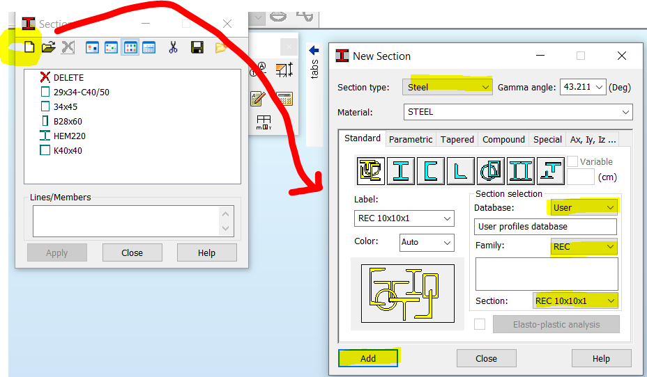 How to import section defined in .SEC file to section database in Robot Structural Analysis