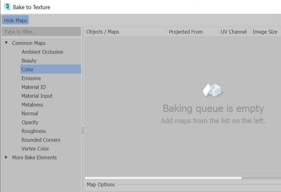 Baking an Arnold Albedo map in 3ds Max shows shadows in the Diffuse Color map.