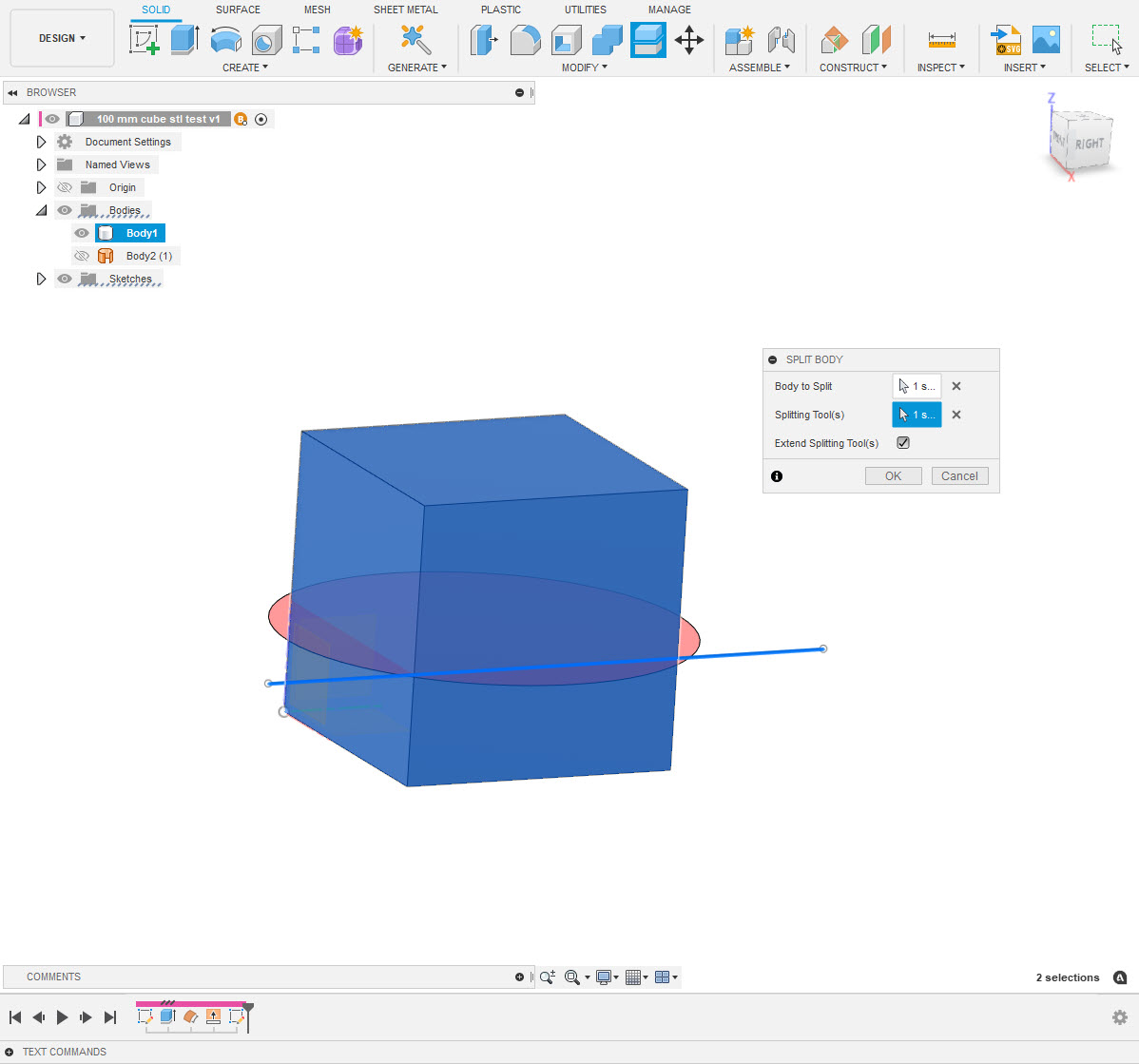Split Body command not working in Fusion
