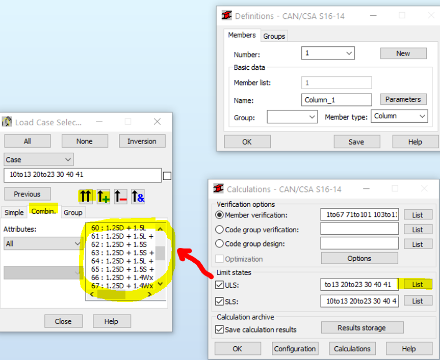 It is not possible to select load combinations for steel code check in ...