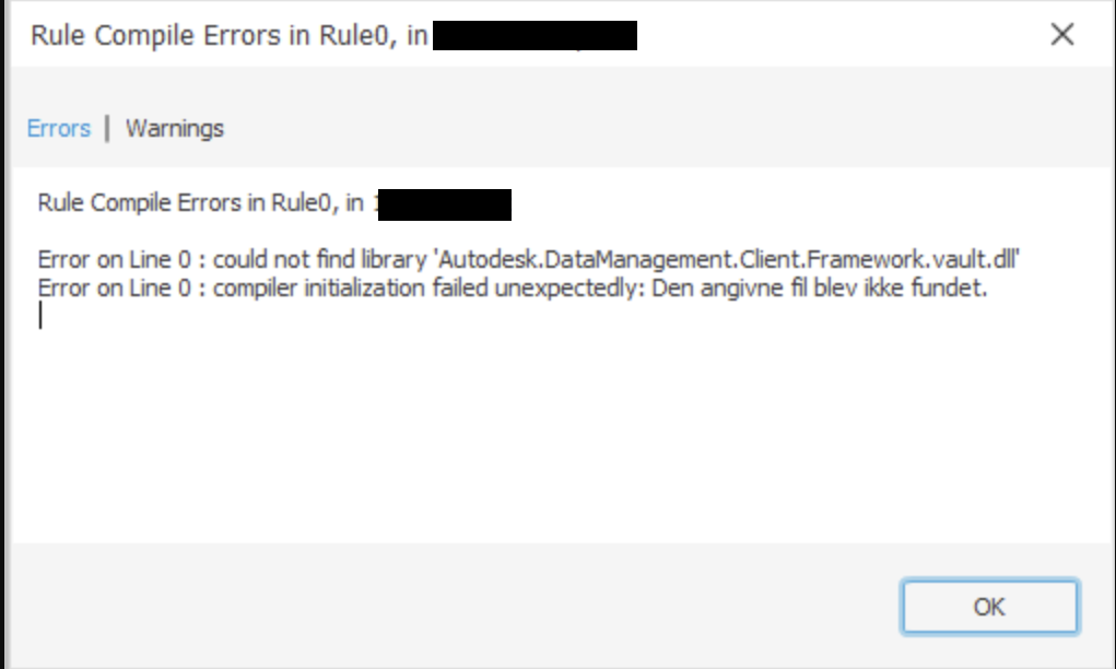 Missing Vault DLL in Inventor when running iLogic