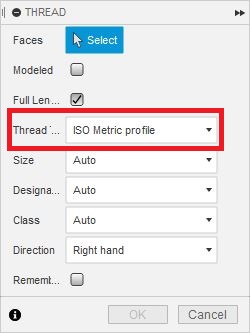Unable to choose from all different Thread Types in Fusion