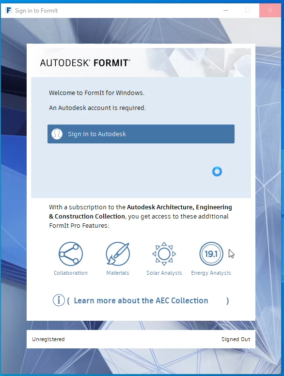 Unable to Sign In to Autodesk FormIt