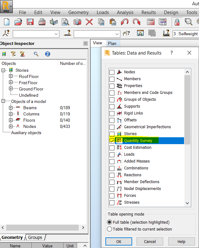 How to generate material quantity for model in Robot Structural Analysis