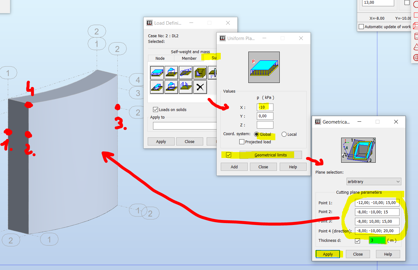 How to apply surface load for specific segment of solid surface in Robot Structural Analysis