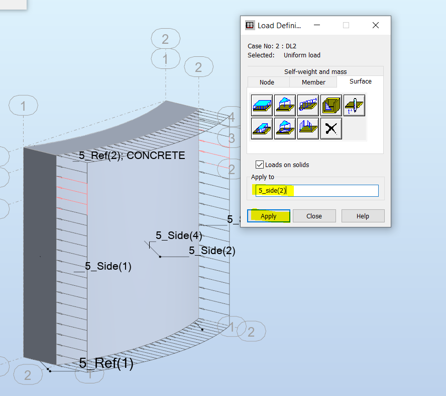 How to apply surface load for specific segment of solid surface in Robot Structural Analysis