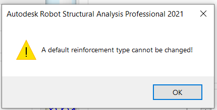 "Default reinforcement cannot be changed" warning appears while Plate ...