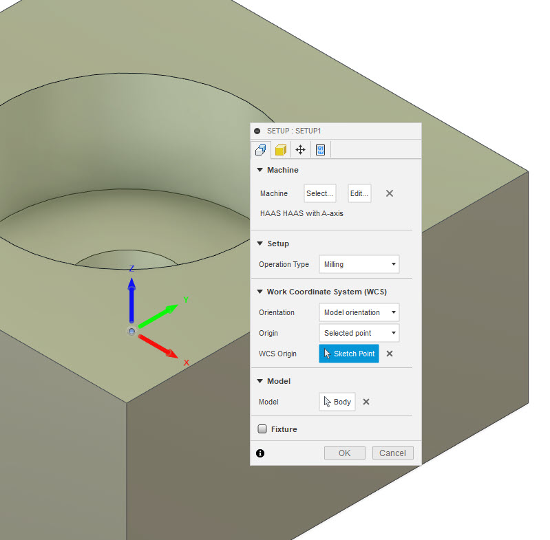 Fusion のストック ボックス点に表示されない WCS 原点の選択方法