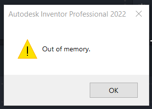 “Out of Memory” error occurs while opening the Inventor assembly drawing