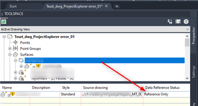 Data referenced Grid Surface disappears in Civil 3D.