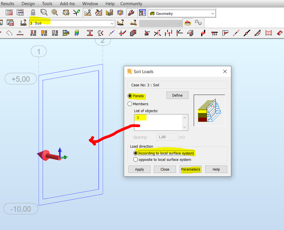 How to define soil pressure on panel in Robot Structural Analysis