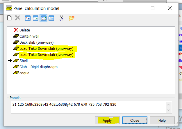 "One of the applied slab calculation models is not supported in Load Take Down analysis ...