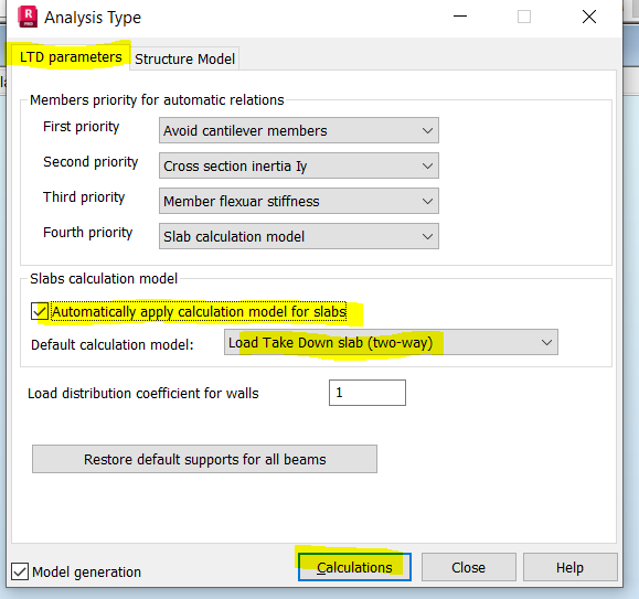 "One of the applied slab calculation models is not supported in Load Take Down analysis ...