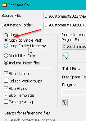 Pack and Goは、すべてのファイルが目的のフォルダに格納され、Inventorから作成されたものが見つからないため、正常に動作しません