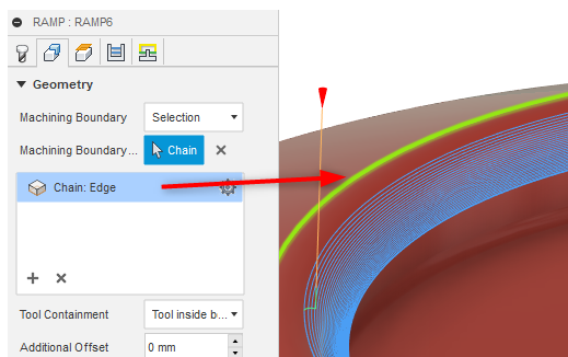 "Warning: Empty toolpath" message calculating Ramp strategy inside of boundary in Fusion 360