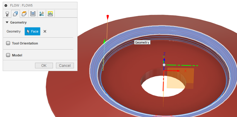 Recommended finishing strategy for machining radius on model in Fusion 360.