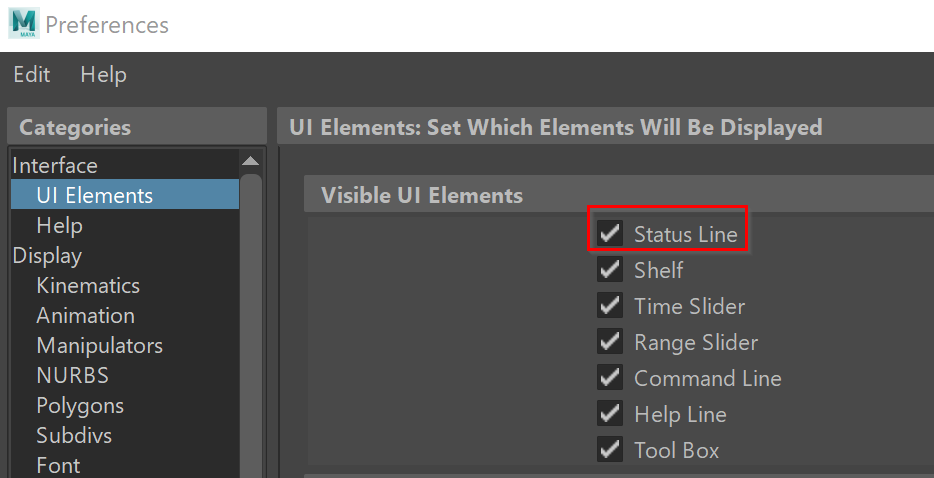 Status line is missing from Maya User Interface