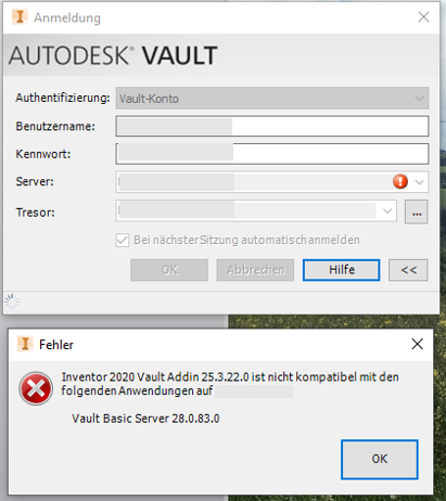 "Inventor [version] Vault Add-in is not compatible...' appears during ...