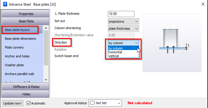 Rotate (skew) the end plate created by "Base plate" joint in Advance Steel