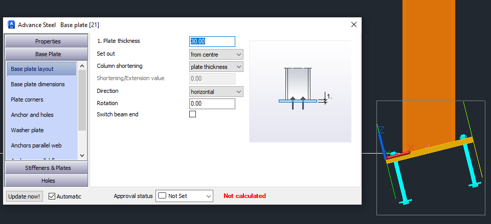 Rotate (skew) the end plate created by "Base plate" joint in Advance Steel