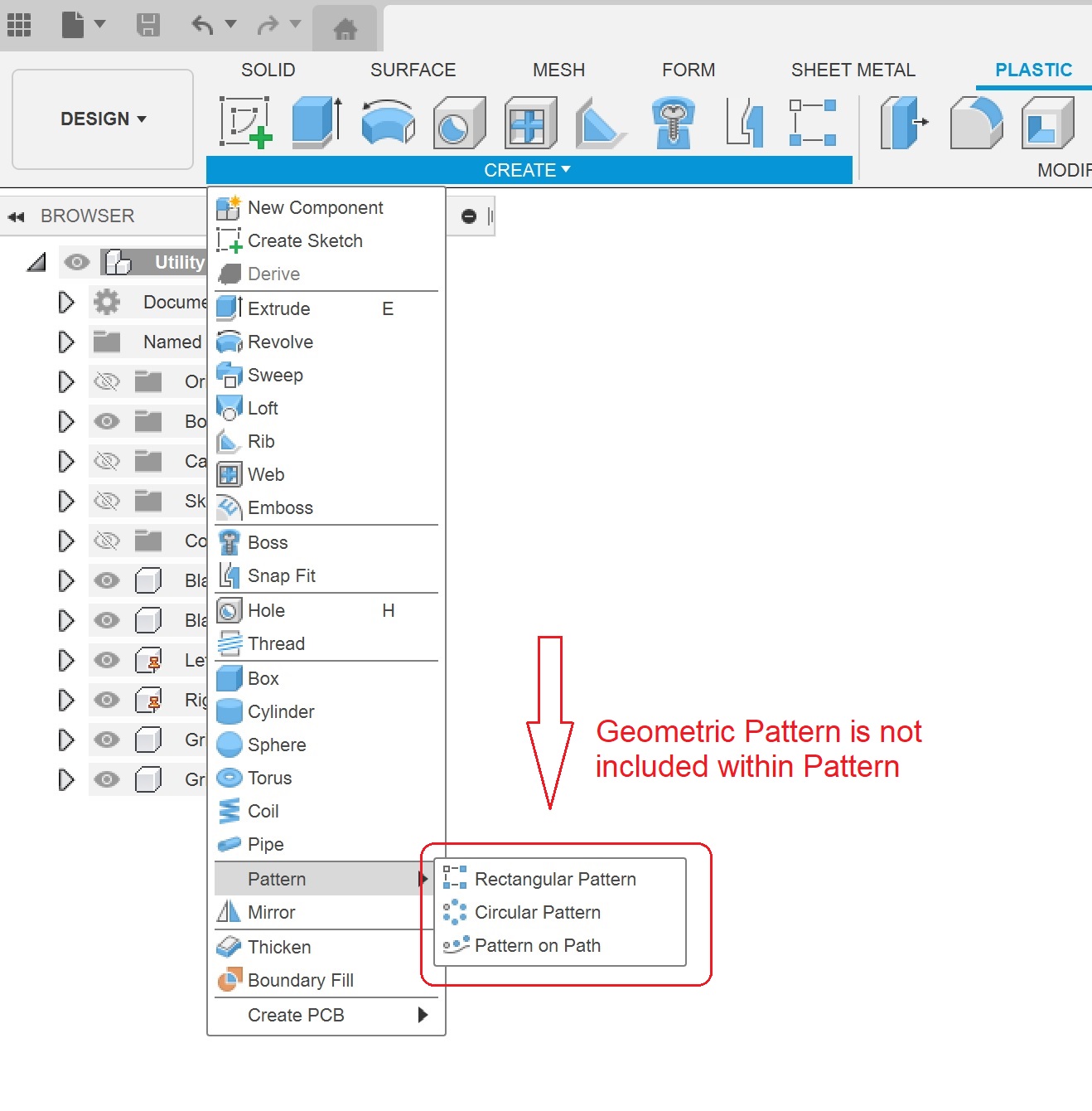 Geometric Pattern command is not available in Fusion