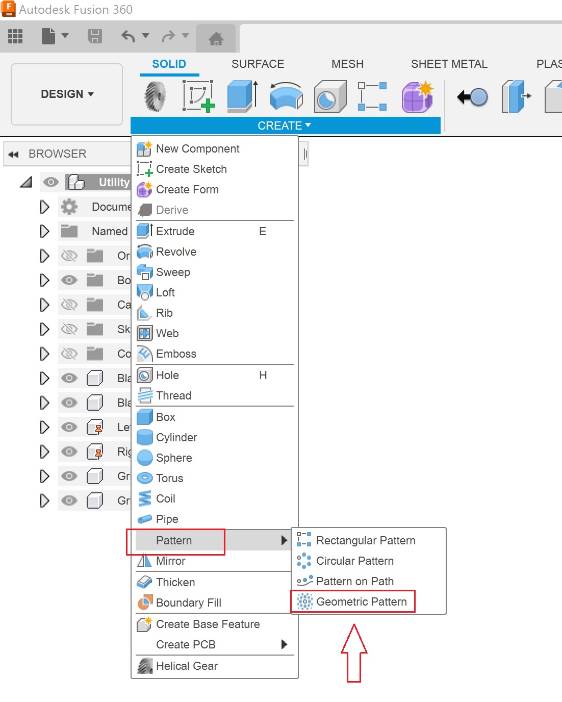 Geometric Pattern command is not available in Fusion