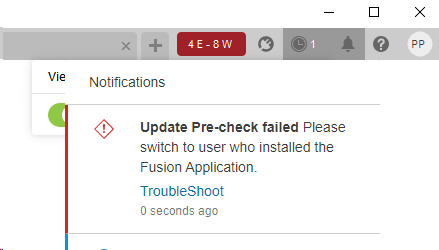 "Please switch to user who installed the Fusion Application" warning ...