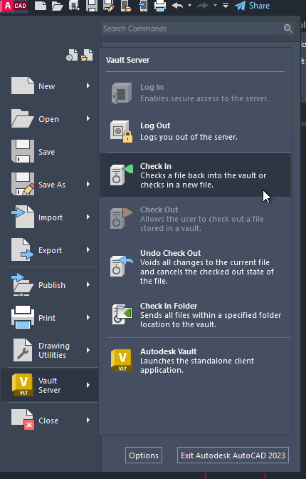 AutoCAD Vault Add-inのチェックアウトボタンがグレー表示される