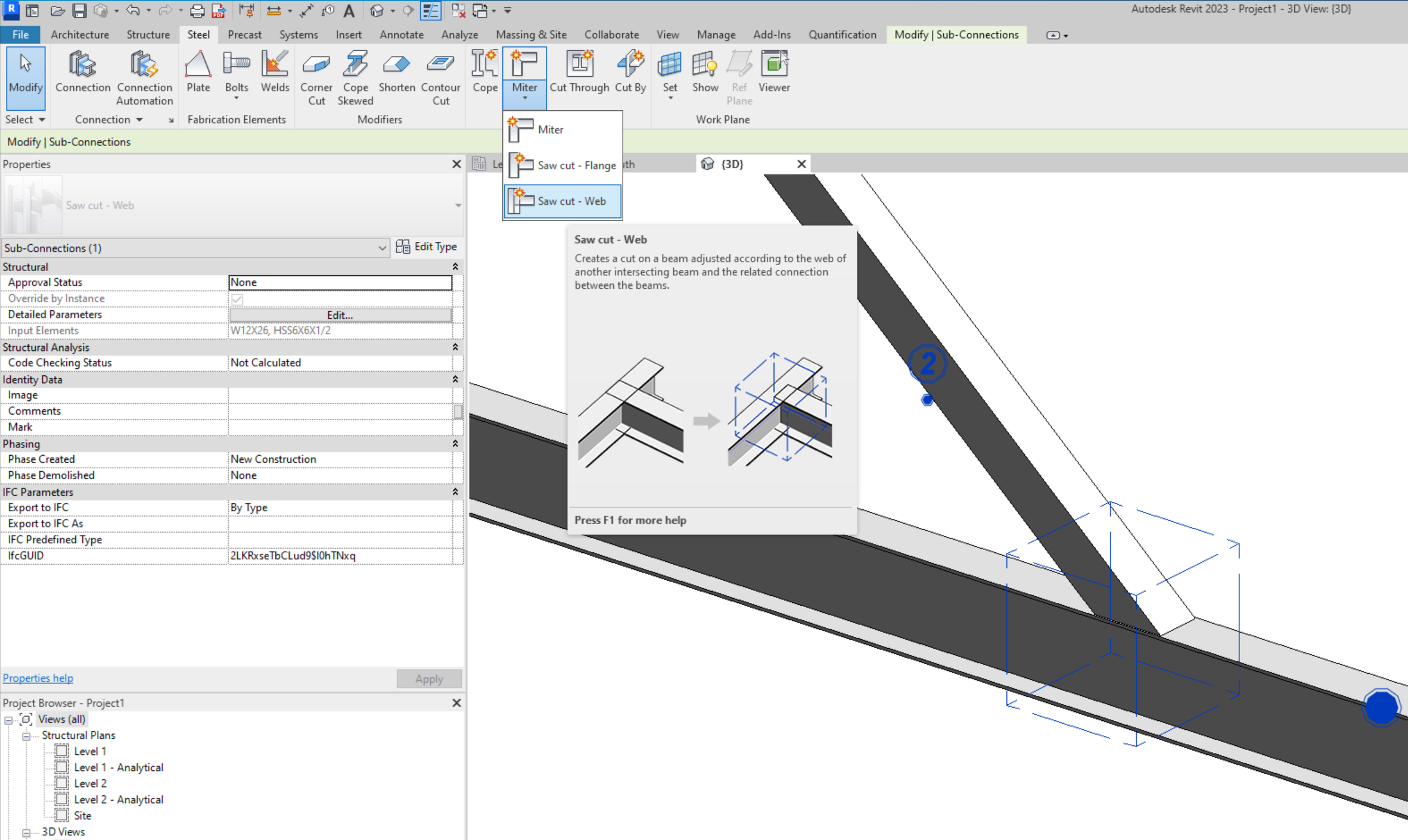 Cutting steel framing members with plates in Revit