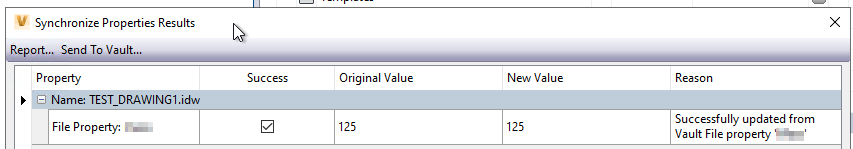 "Successfully updated from Vault File property ' '" when updating property in Inventor file
