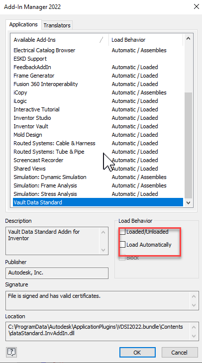 Data Standard dialogue shows up when trying to save the file in Inventor