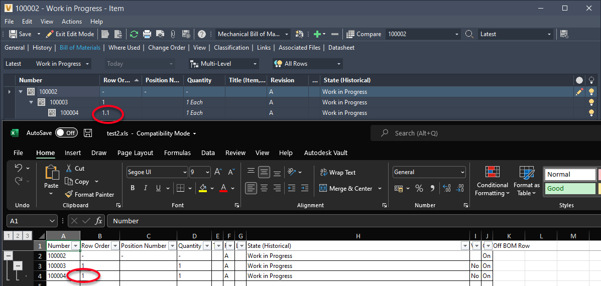 Row Order Not Shown Correctly When Using Save As Bom View In Vault