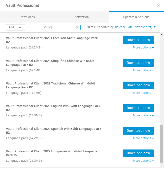 Download of Vault 2022.2 Language Packs