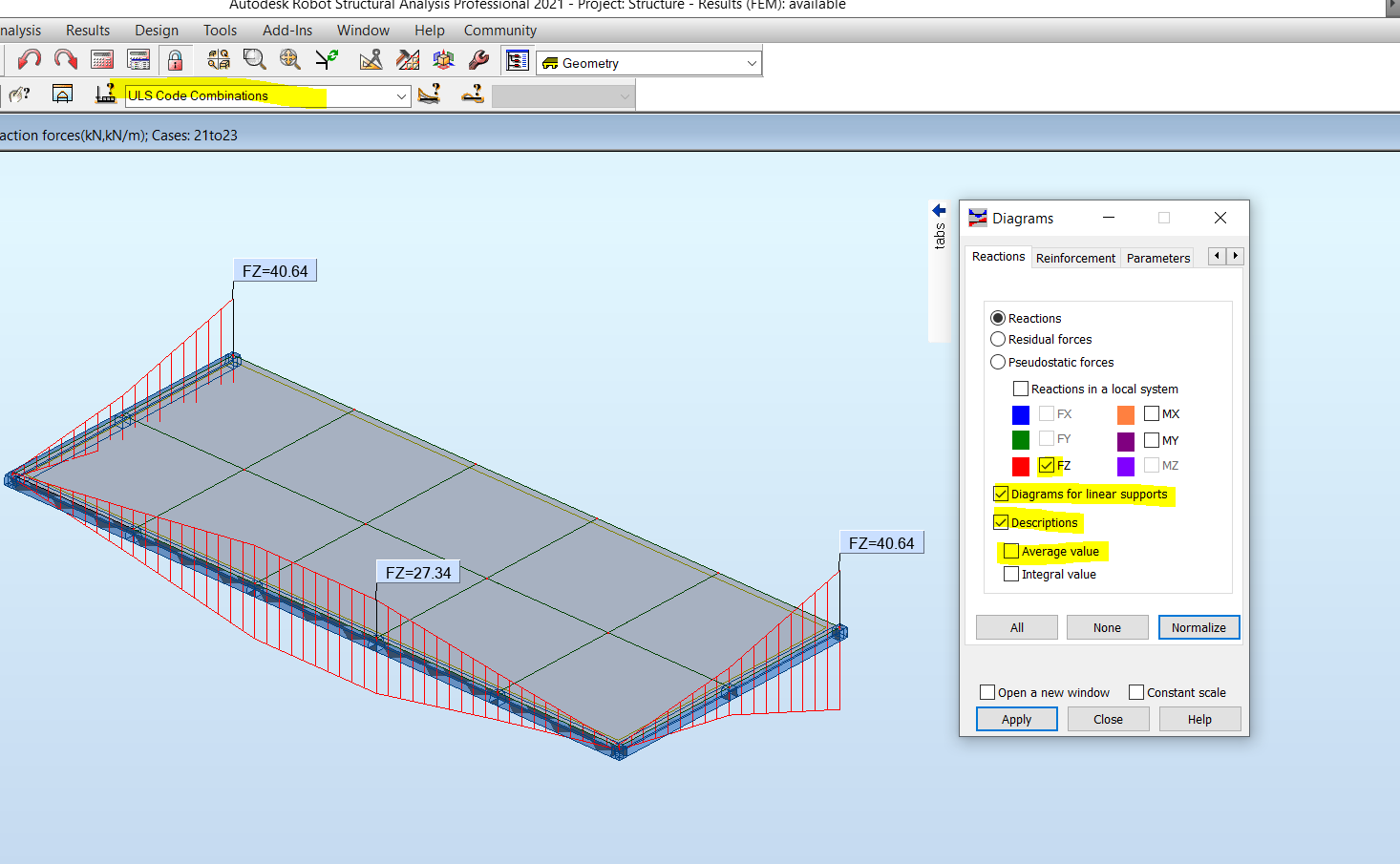 Average linear reaction value not presented for load cases envelope in ...