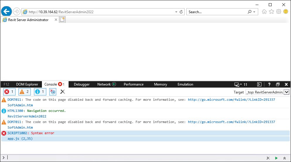 Blank screen in Internet Explorer when viewing Revit Server ...