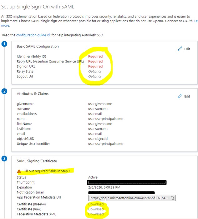 "Fill out required fields in Step 1" when configuring Autodesk Single ...