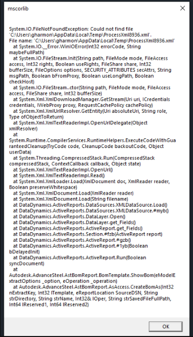 Error Message Appears When Trying To Create Bom Lists In Advance Steel
