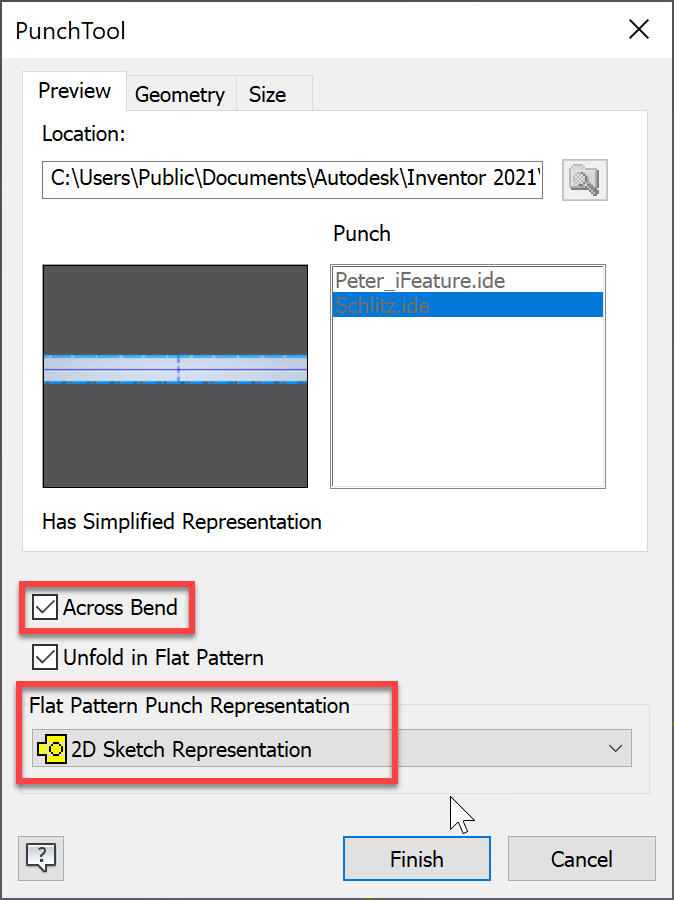 How to create a relief slot that unfolds as a single line in Inventor