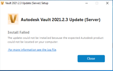 "Install Failed" appears when installing Vault Server Update