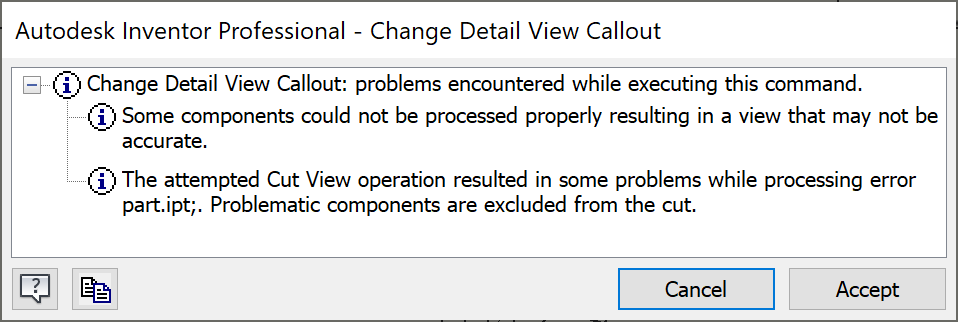 "Change Detail View Callout: problems encountered while executing this command." when changing a ...