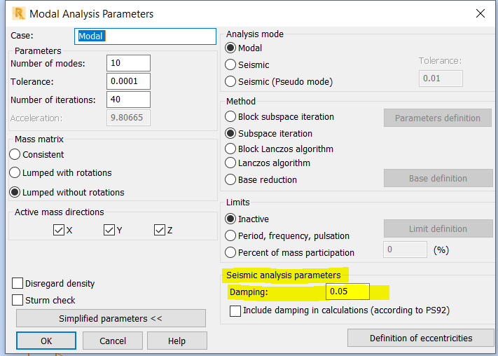 How damping, defined in modal analysis parameters, is used in seismic ...