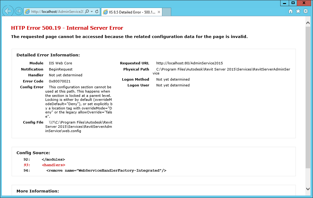  Erreur HTTP 500 19 Erreur Interne Du Serveur Lors De L acc s Au 