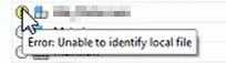 "Error: Unable to identify local file" and yellow circle icon with "i" appear after using Get in ...