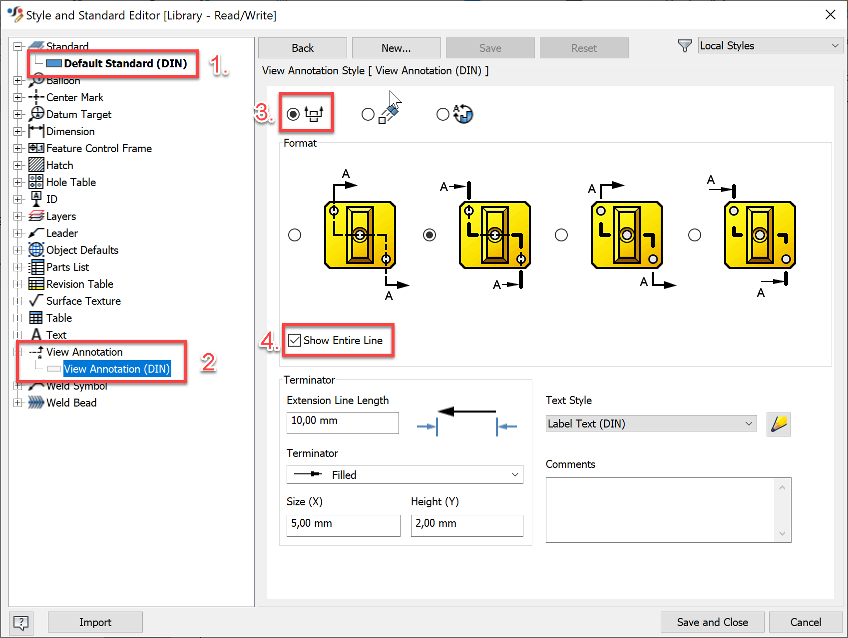 Section line style does not meet the needed standard in Inventor