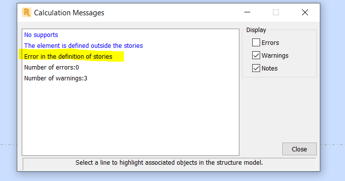 "Error in definition of stories" while model calculation in Robot Structural Analysis