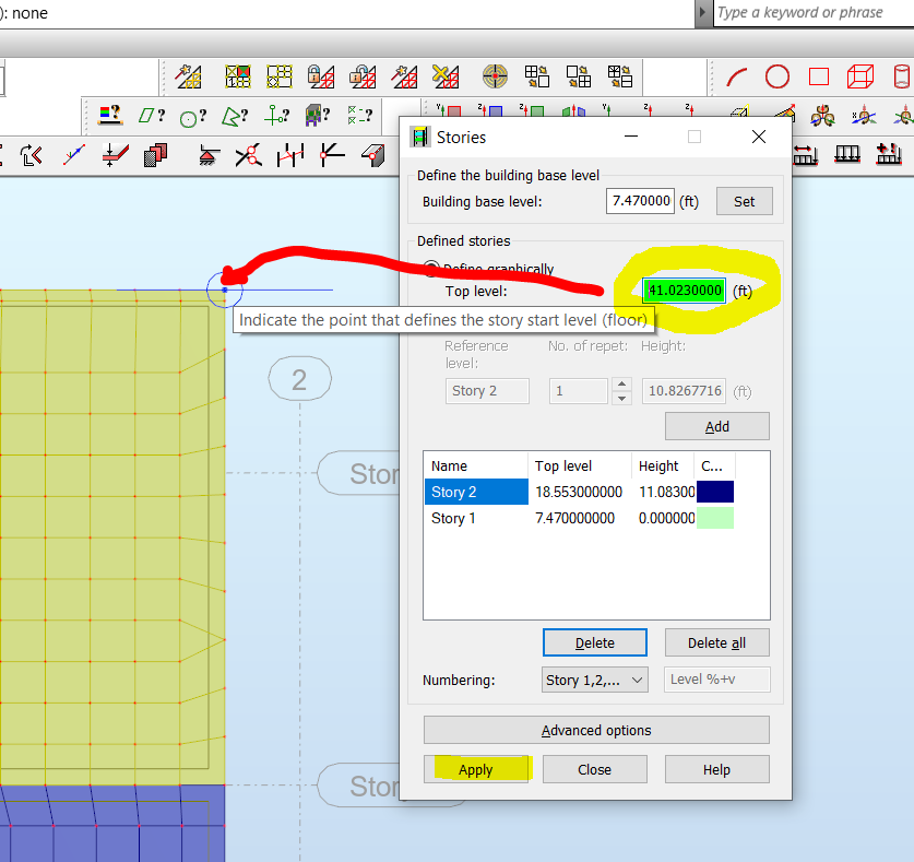 "Error in definition of stories" while model calculation in Robot Structural Analysis