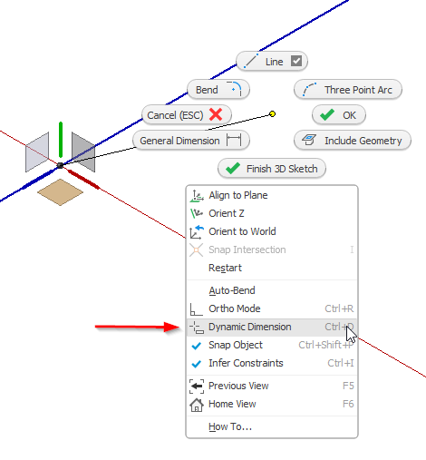When in a 3D sketch line command, it is not showing the dynamic length and angle in Inventor