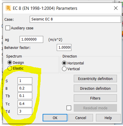 Parameters of seismic analysis different than expected for seismic case ...