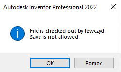 "File is checked out by ... Save is not allowed" when saving Inventor file